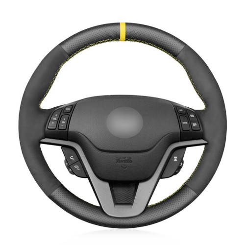 Loncky Auto Custom Fit OEM Black Genuine Leather Car Steering Wheel Cover for Honda CRV CR V 2007 2008 2009 2010 2011 Accessories